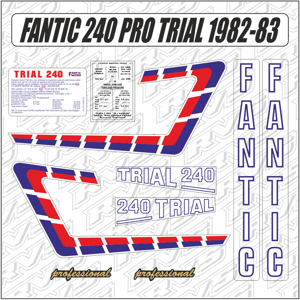 Kit Déco COMPLET Fantic 240 Pro Trial 1982-83